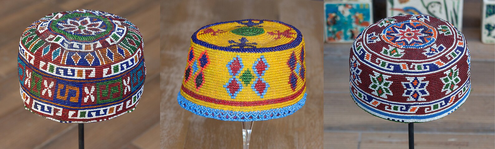 SET of 3 Pcs, Afghan Beaded Hat, Old Etnic Hat, 3.94" X 21.65" Beaded ...