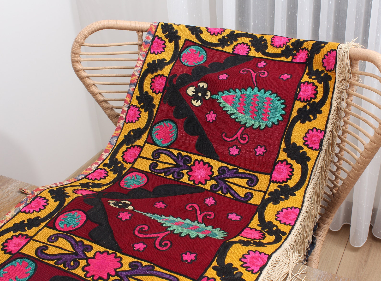 Pastel Suzani, Suzani Throw, Suzani Runner 1.90' X 11.48' Suzani Wall ...