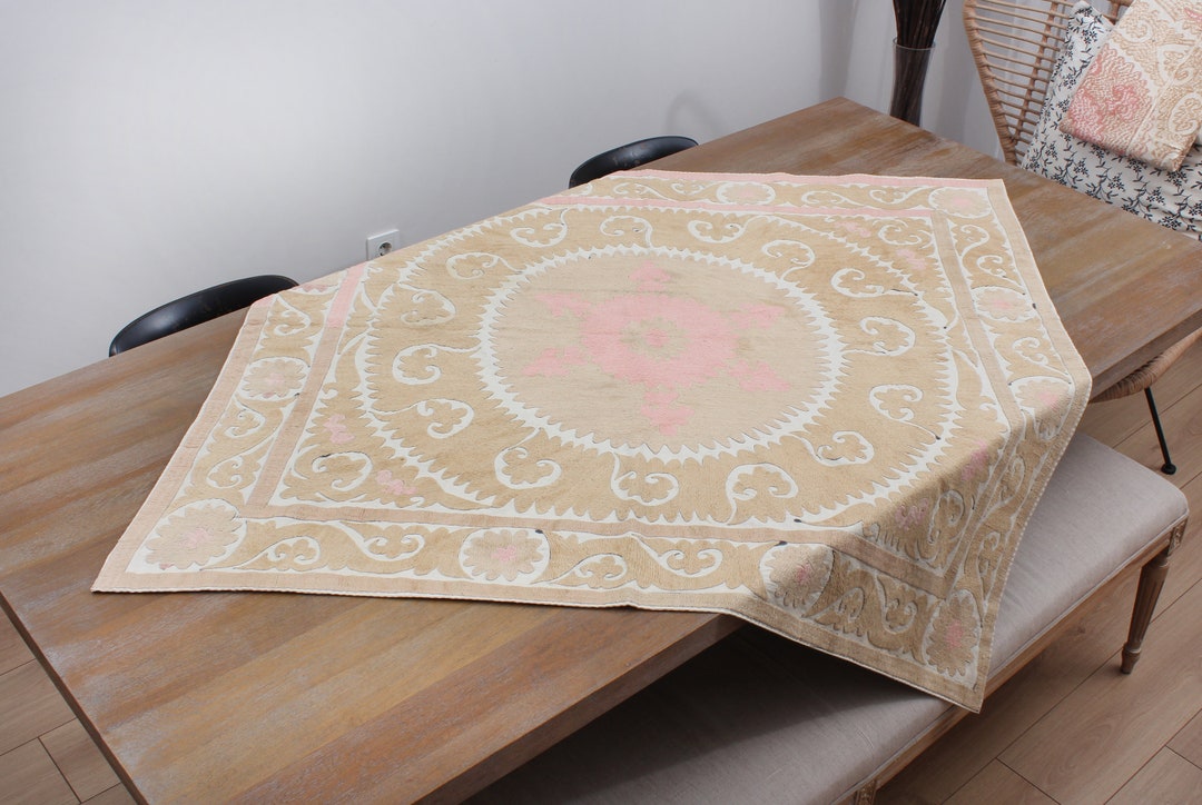 Pastel Suzani, Suzani Throw, Suzani Bedspread, 4.00' X 4.30' Suzani ...