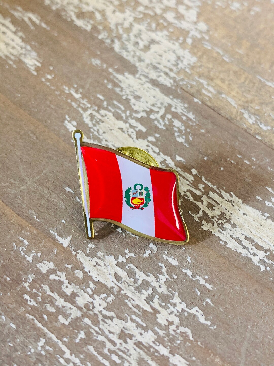 Peru With Coat of Arms Waving Flag Lapel Pin - Made in USA! - Etsy