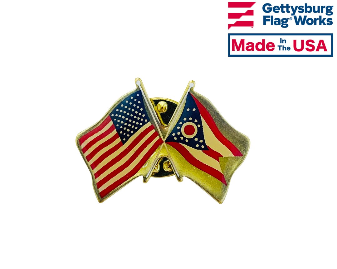Ohio and U.S. Double Waving Crossed Flags Friendship Lapel Pin - Made ...