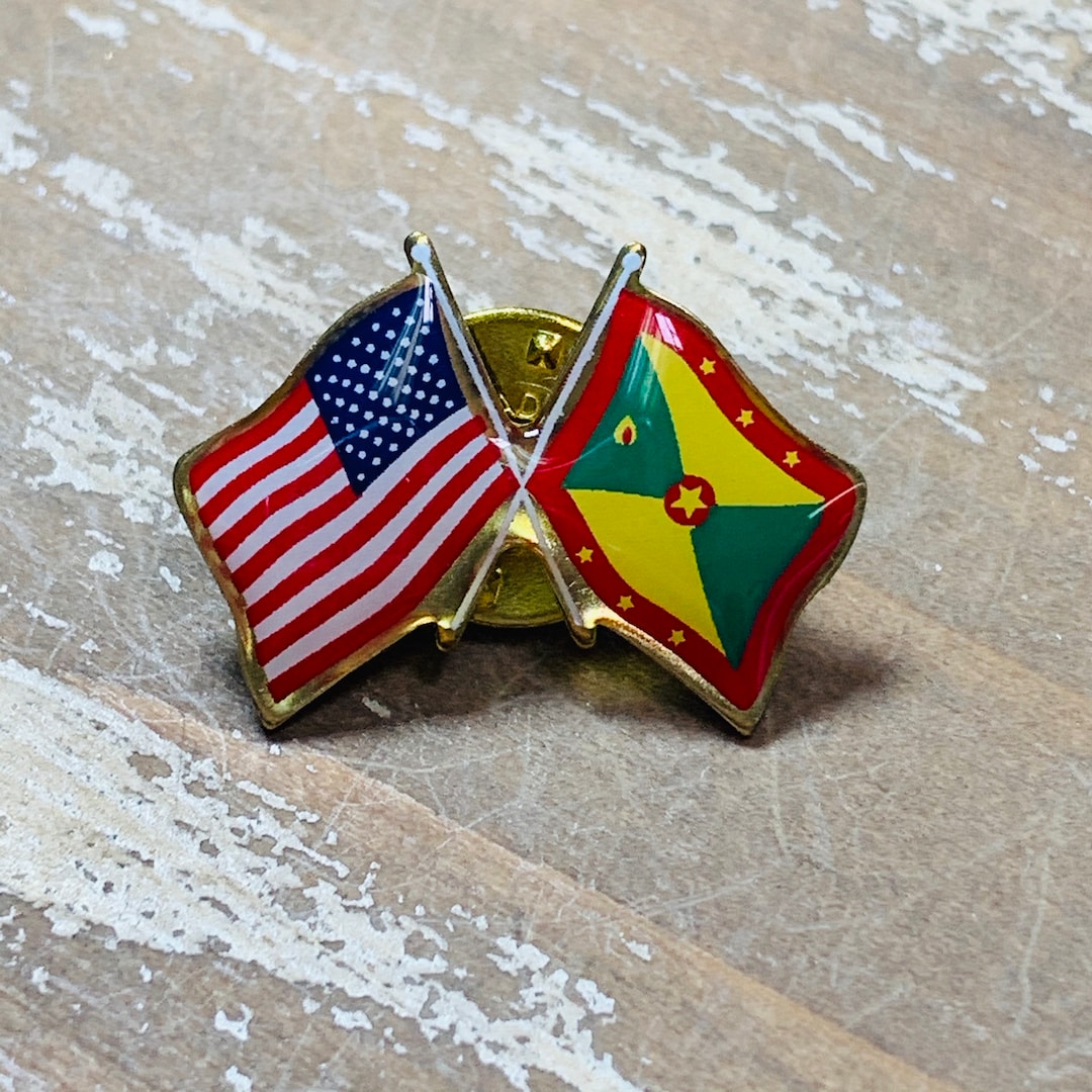 Grenada and U.S. Double Waving Crossed Flags Friendship Lapel Pin ...