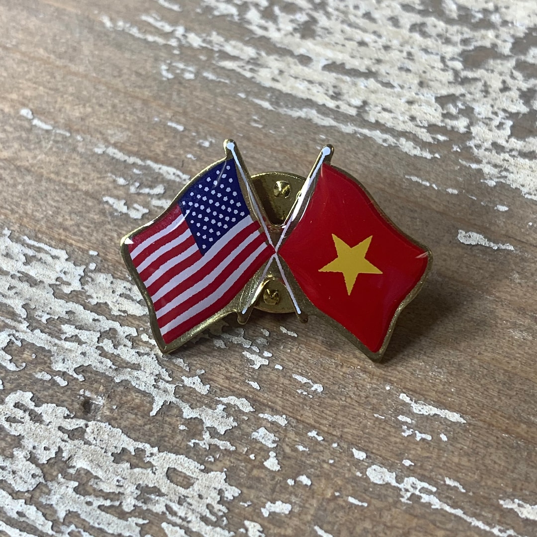 Vietnam and U.S. Double Waving Crossed Flags Friendship Lapel Pin ...