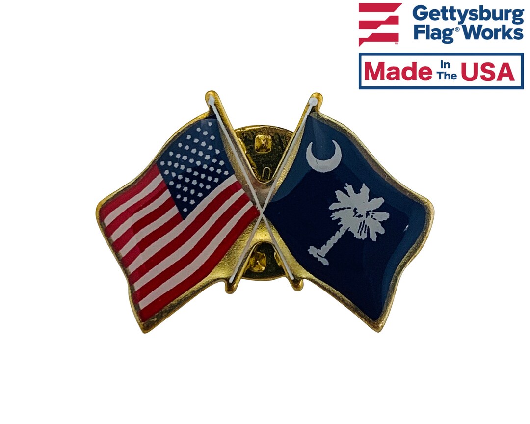 South Carolina and U.S. Double Waving Crossed Flags Friendship Lapel ...