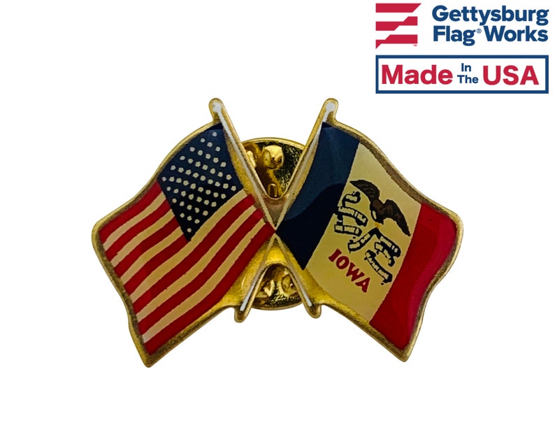 Iowa and U.S. Double Waving Crossed Flags Friendship Lapel Pin | Etsy