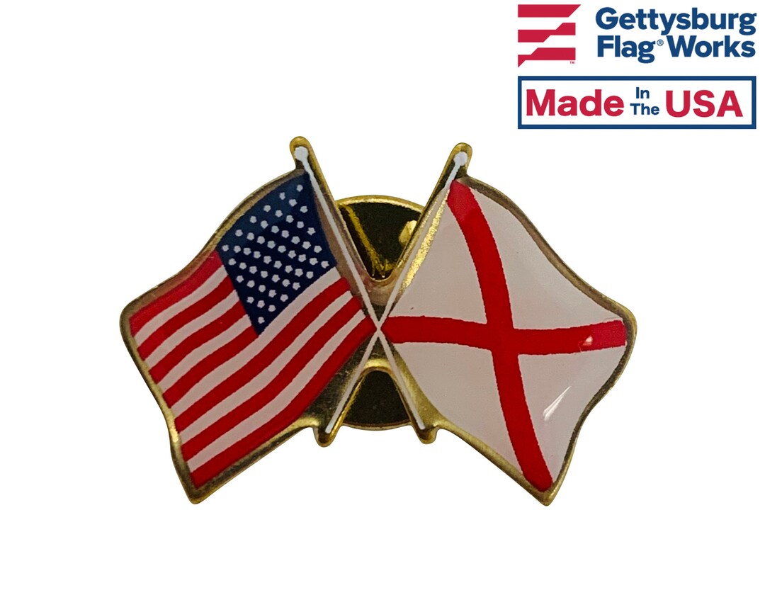 Alabama and U.S. Double Waving Crossed Flags Friendship Lapel Pin ...