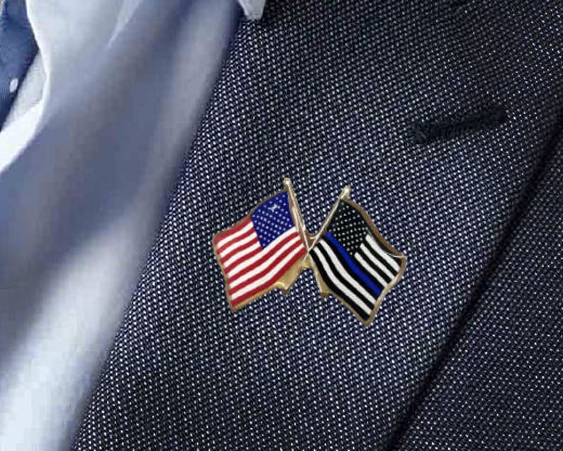 Thin Blue Line and American Flag Crossed Double Waving Lapel | Etsy