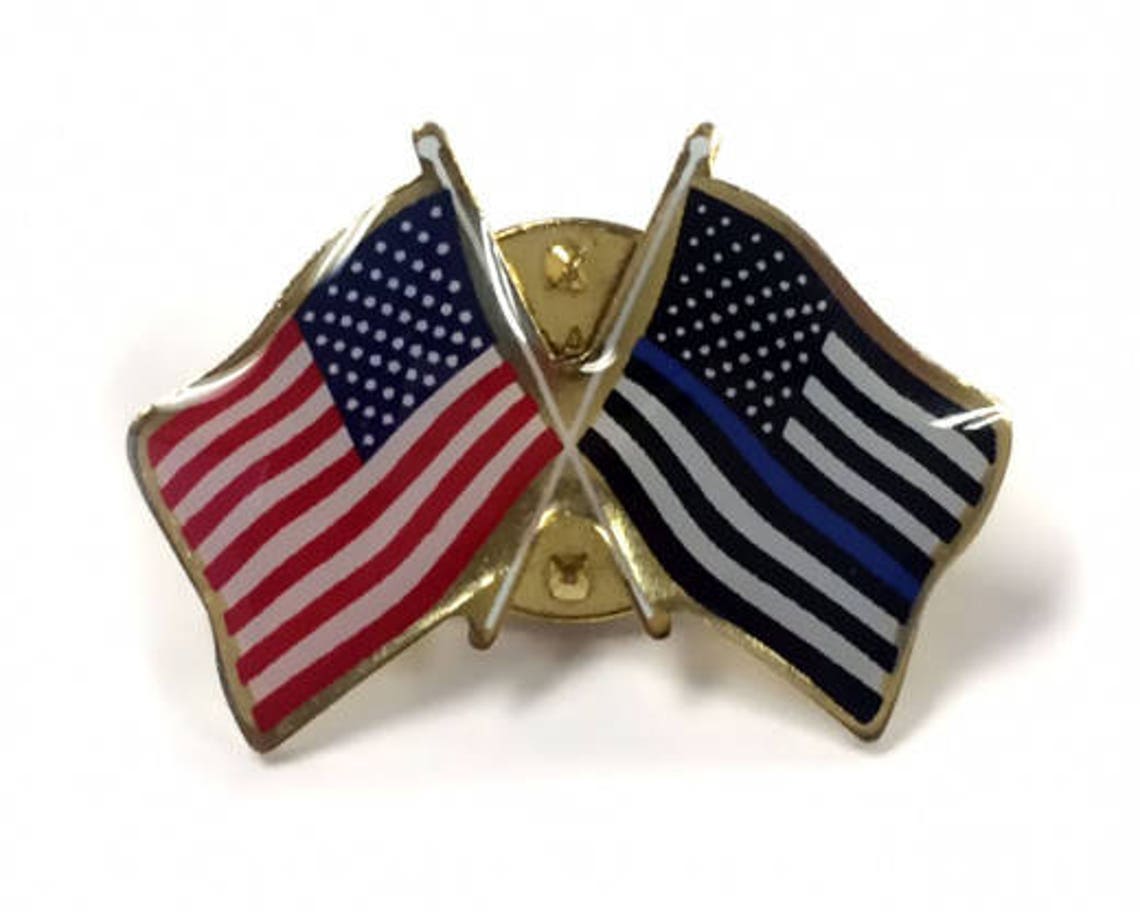 Thin Blue Line and American Flag Crossed Double Waving Lapel - Etsy Denmark