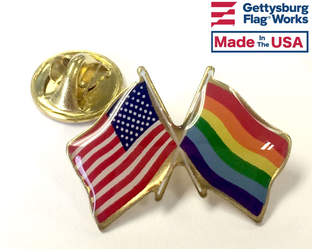 Rainbow Pride Flag and American Flag Crossed Lapel Pin - Made in the ...