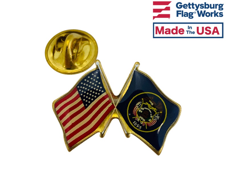 Utah and U.S. Double Waving Crossed Flags Friendship Lapel Pin - Made ...