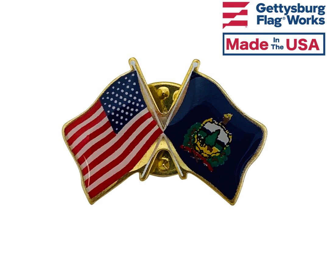 Vermont and U.S. Double Waving Crossed Flags Friendship Lapel Pin ...