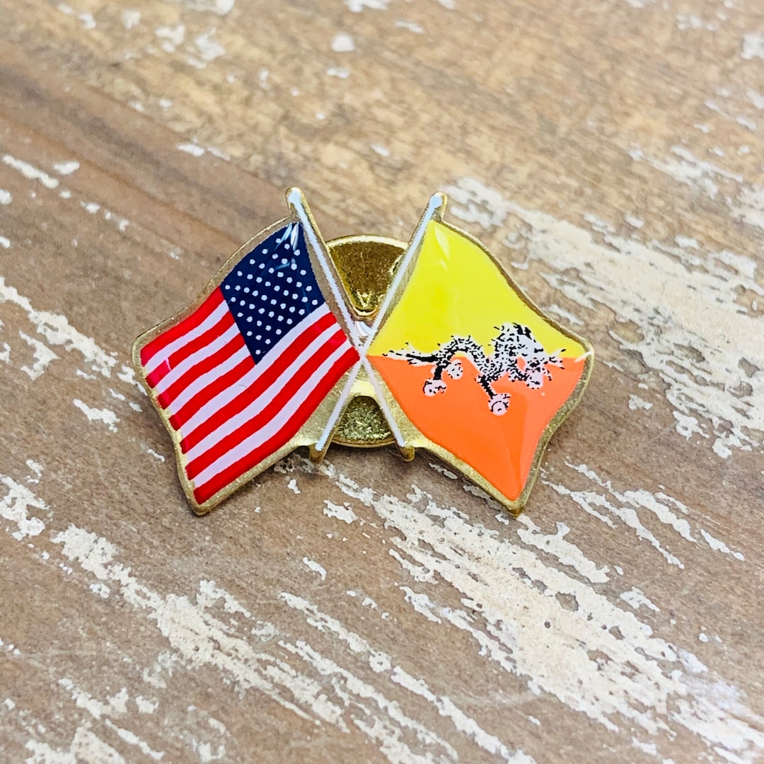 Bhutan and U.S. Double Waving Crossed Flags Friendship Lapel Pin - Made ...