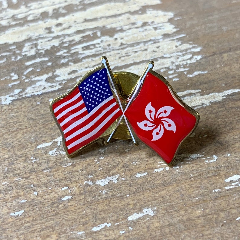 Hong Kong and U.S. Double Waving Crossed Flags Friendship | Etsy