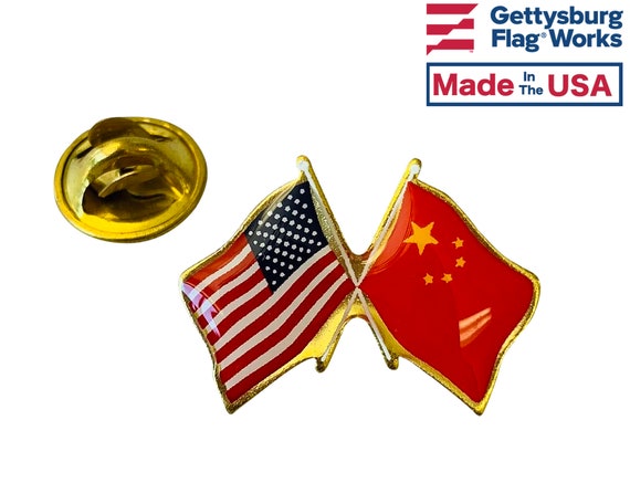 Chinese American Flag Pin Set Of Two GB Union Jack & China Friendship