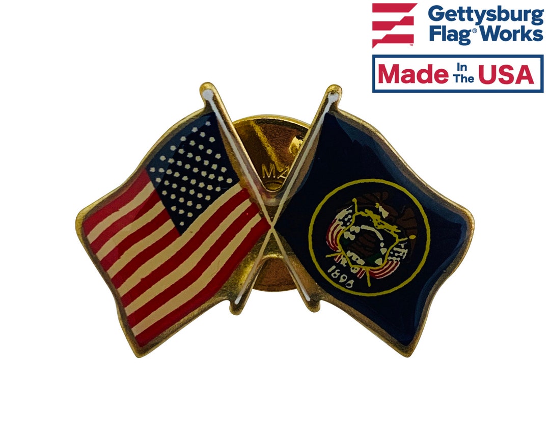 Utah and U.S. Double Waving Crossed Flags Friendship Lapel Pin - Made ...