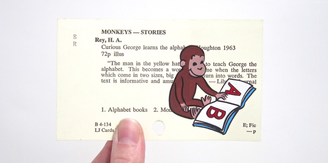 Curious George Library Card Art Print of My Painting of - Etsy
