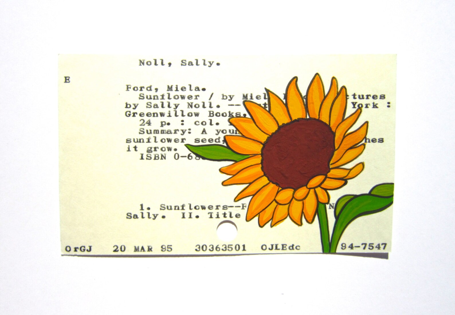 Sunflower Library Card Art Print of My Painting of a - Etsy