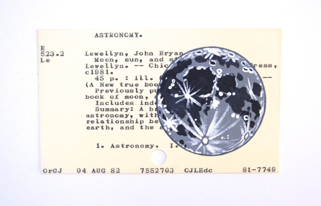 Moon on Library Card - Print of Moon Painted on Library Card Catalog ...