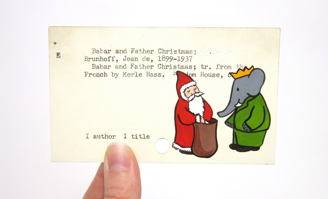Babar and Father Christmas Library Card Art Print of My - Etsy