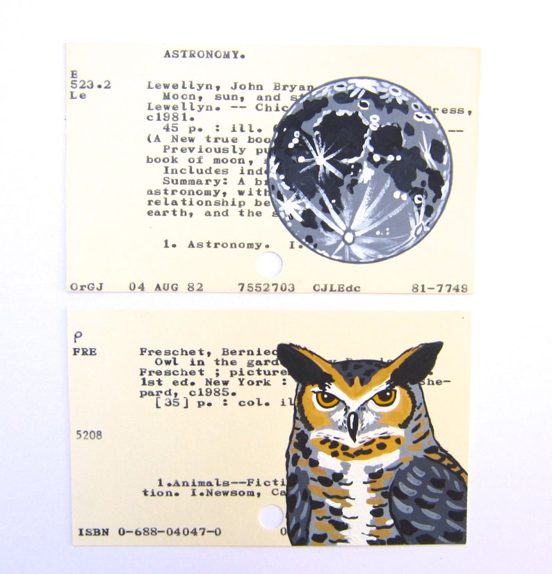 Moon on Library Card Print of Moon Painted on Library Card - Etsy
