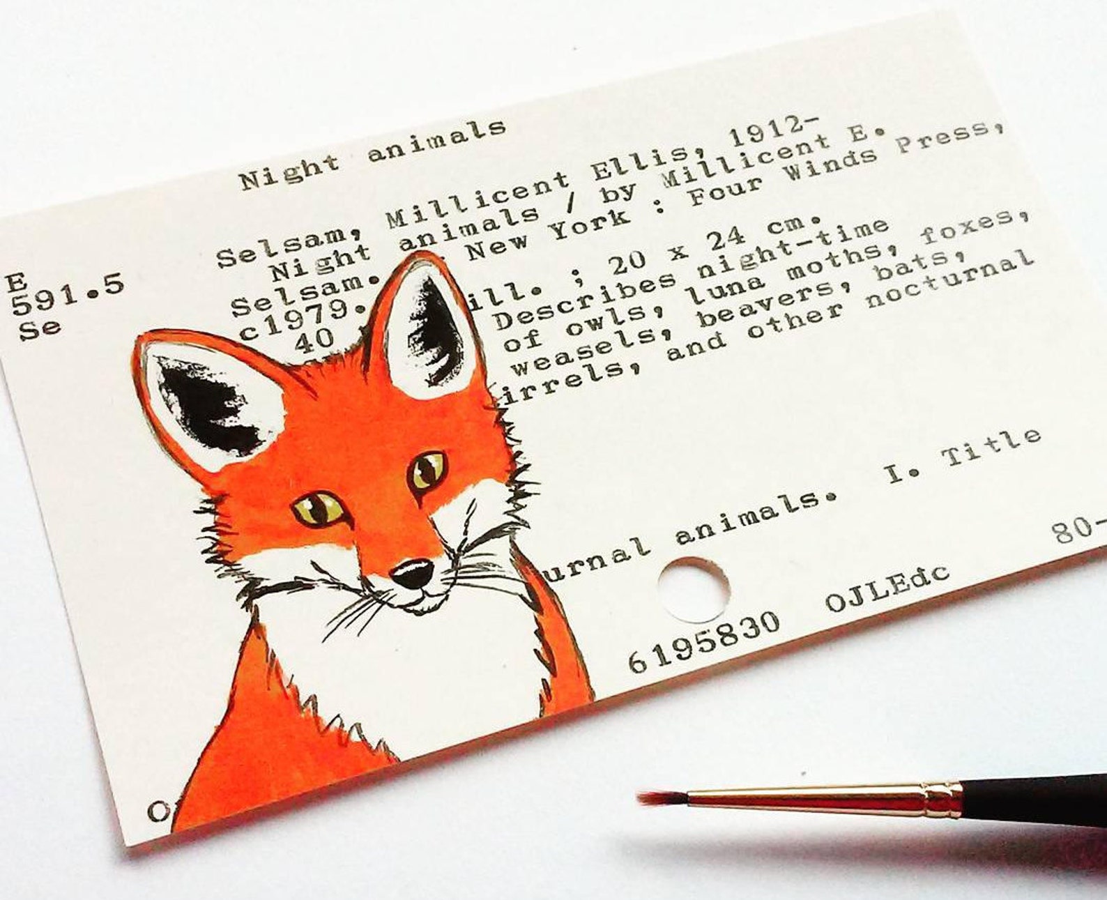 Fox on Library Card Print of My Painting of Woodland Fox on - Etsy