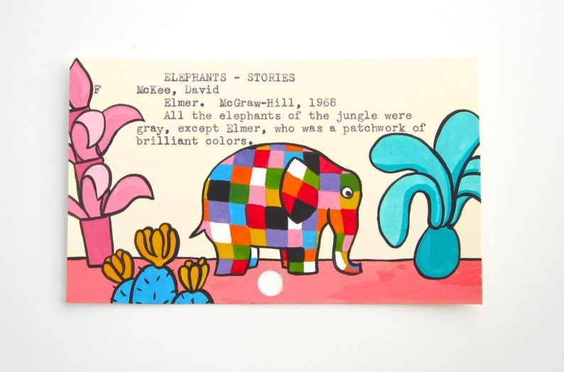 Elmer Library Card Art - Print of My Painting of Elmer the Elephant on ...