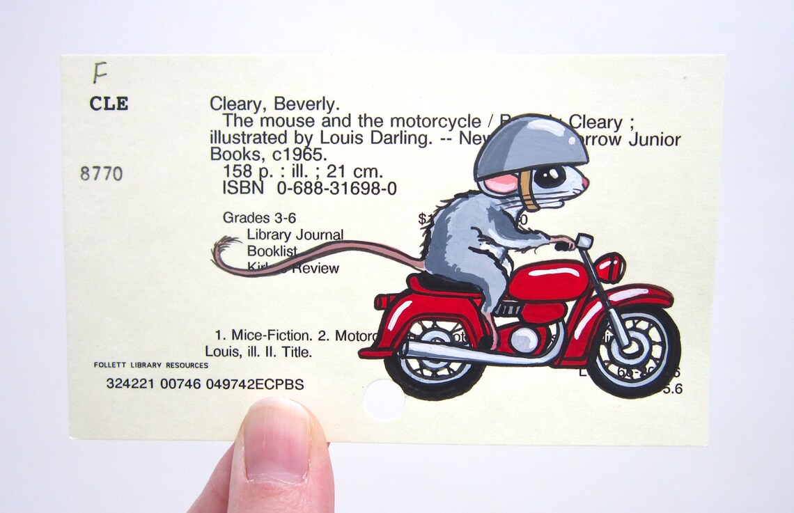 The Mouse and the Motorcycle Library Card Art - Print of My Painting of ...