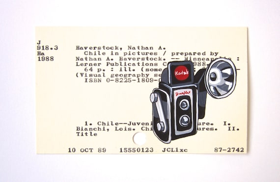 Vintage Camera Library Card Art Print of my painting of | Etsy