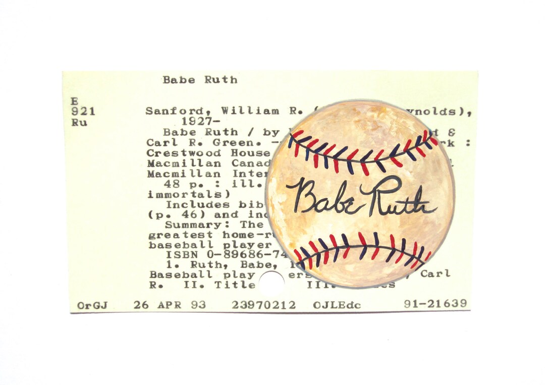 Babe Ruth Baseball on Library Card - Print of My Painting of a Signed ...