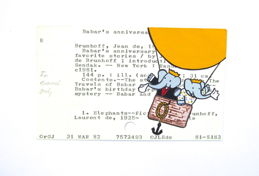 Babar Library Card Art - Print of My Painting of Babar and Celeste on ...