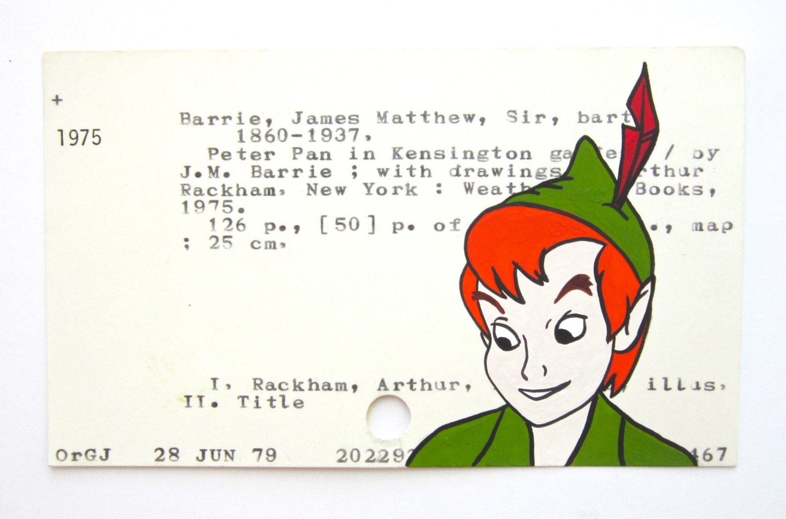 Peter Pan Library Card Art Print of my painting of Peter Pan | Etsy