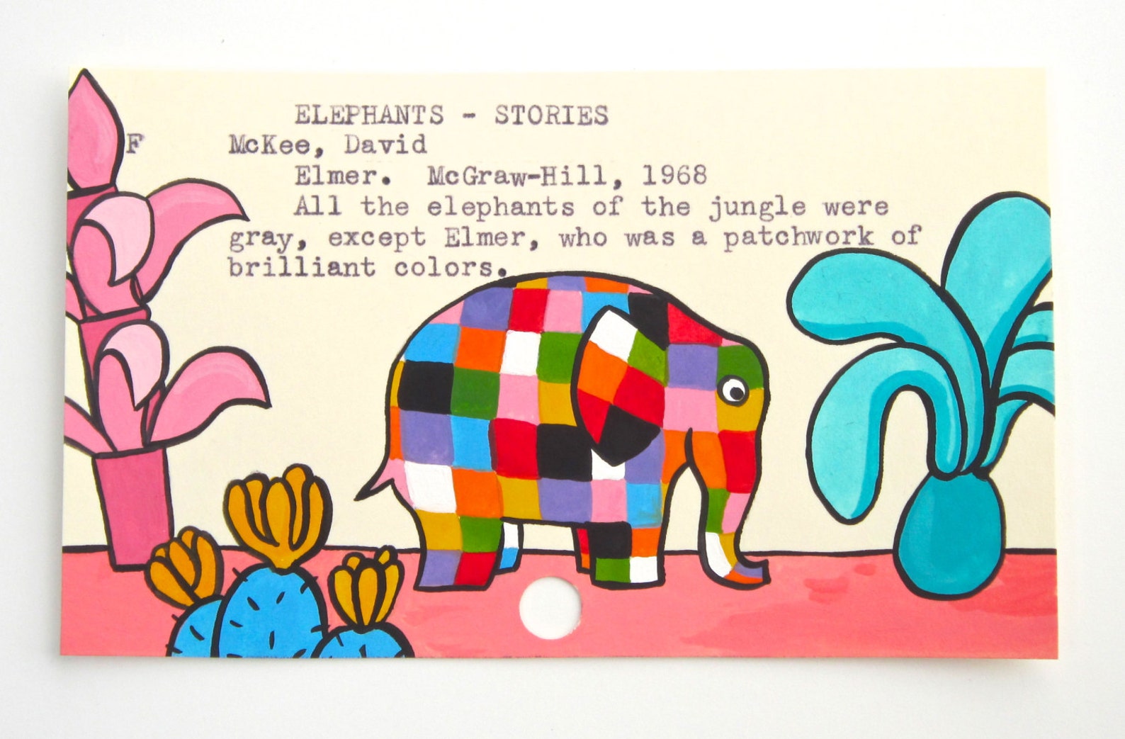 Elmer Library Card Art - Print of My Painting of Elmer the Elephant on ...