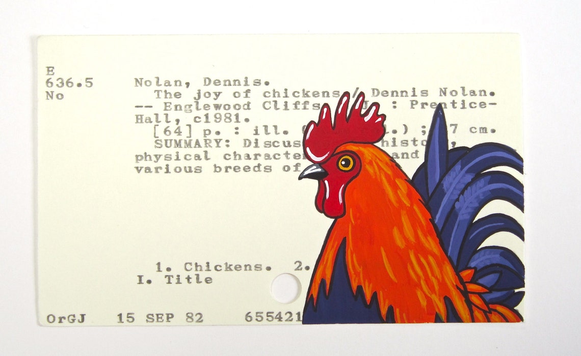 The Joy of Chickens Library Card Art Print of My Painting of - Etsy