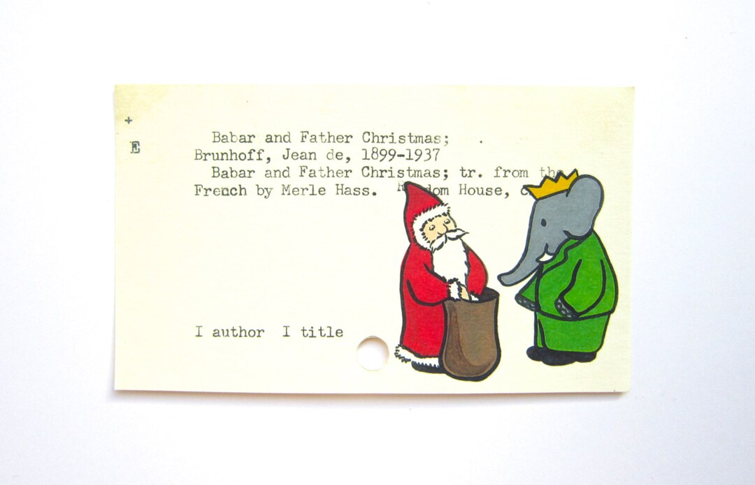 Babar and Father Christmas Library Card Art - Print of My Painting on ...