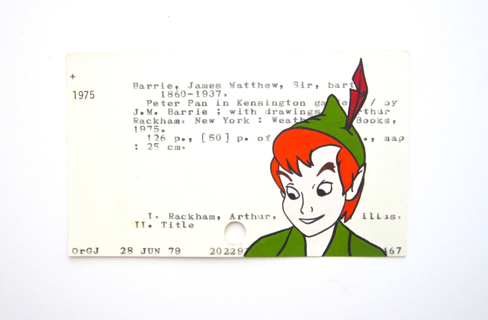 Peter Pan Library Card Art Print of my painting of Peter Pan | Etsy