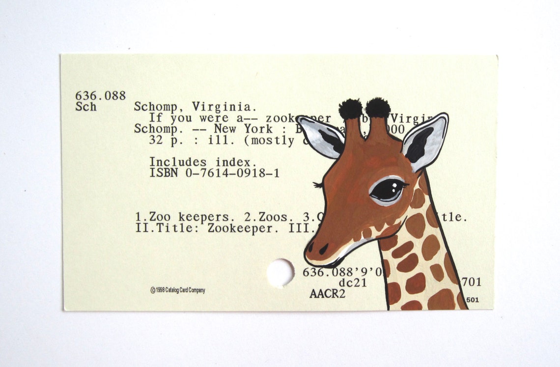 Giraffe Library Card Art Print of My Painting of a Giraffe | Etsy