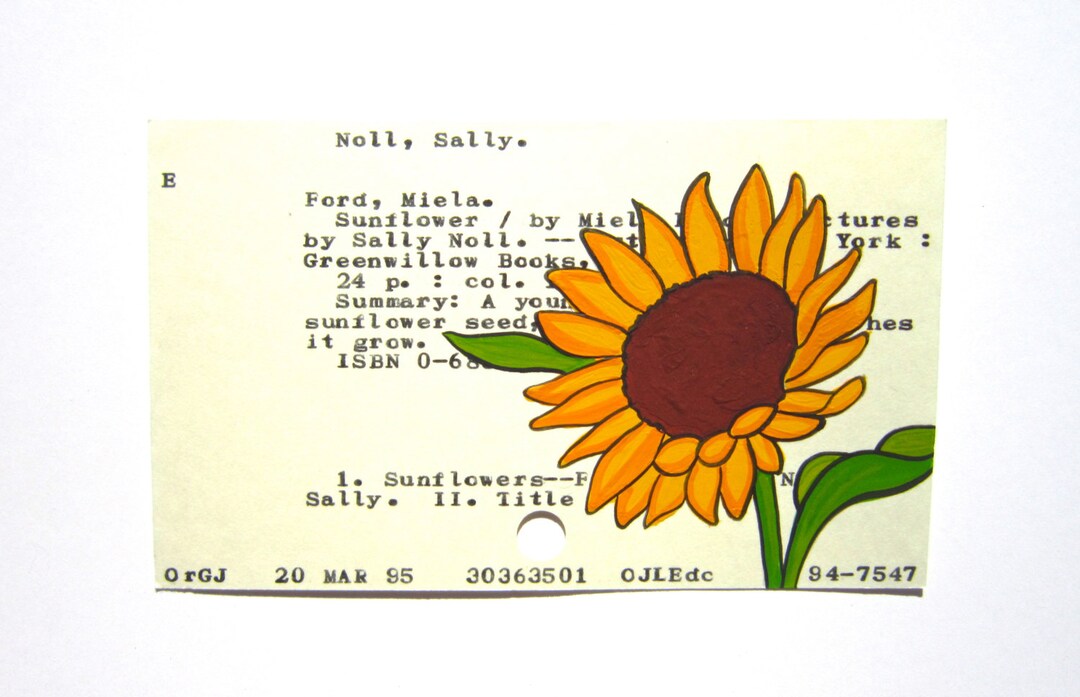 Sunflower Library Card Art - Print of My Painting of a Sunflower Done ...