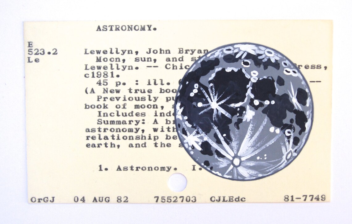 Moon on Library Card Print of Moon Painted on Library Card - Etsy
