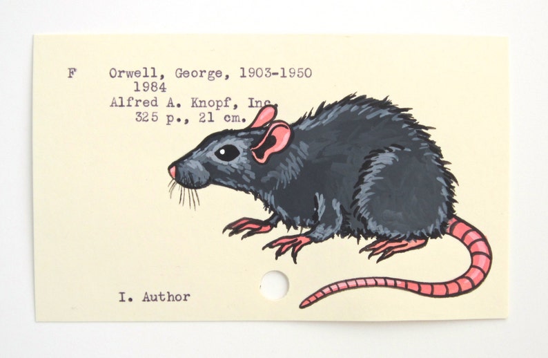 George Orwell 1984 - Print of My Painting of a Rat on a Library Card ...