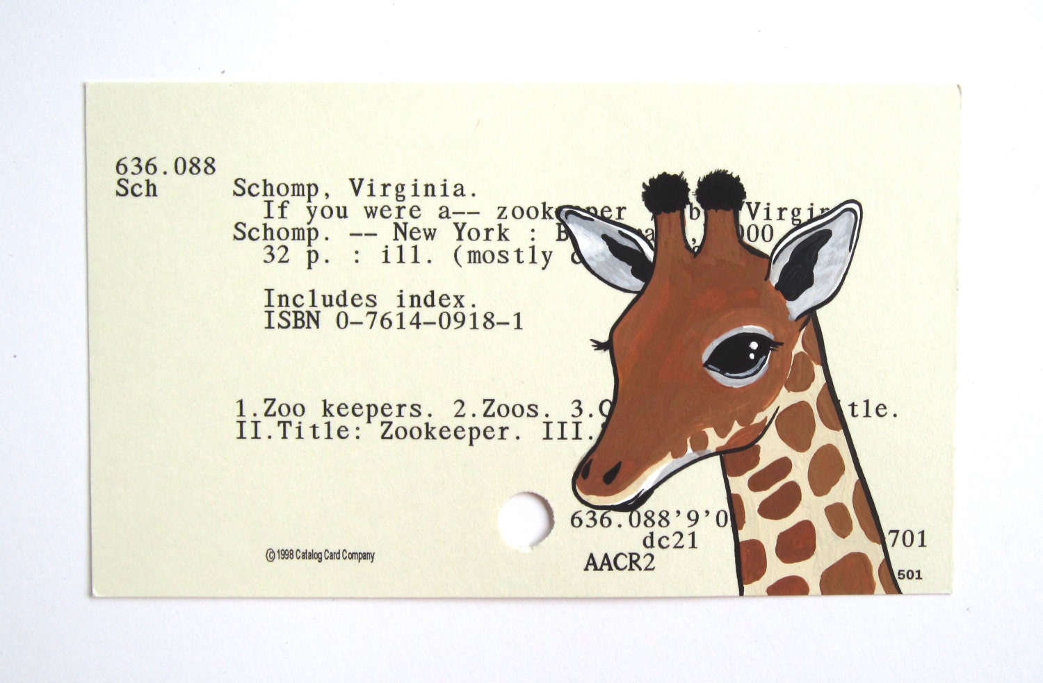 Giraffe Library Card Art Print of my painting of a giraffe | Etsy