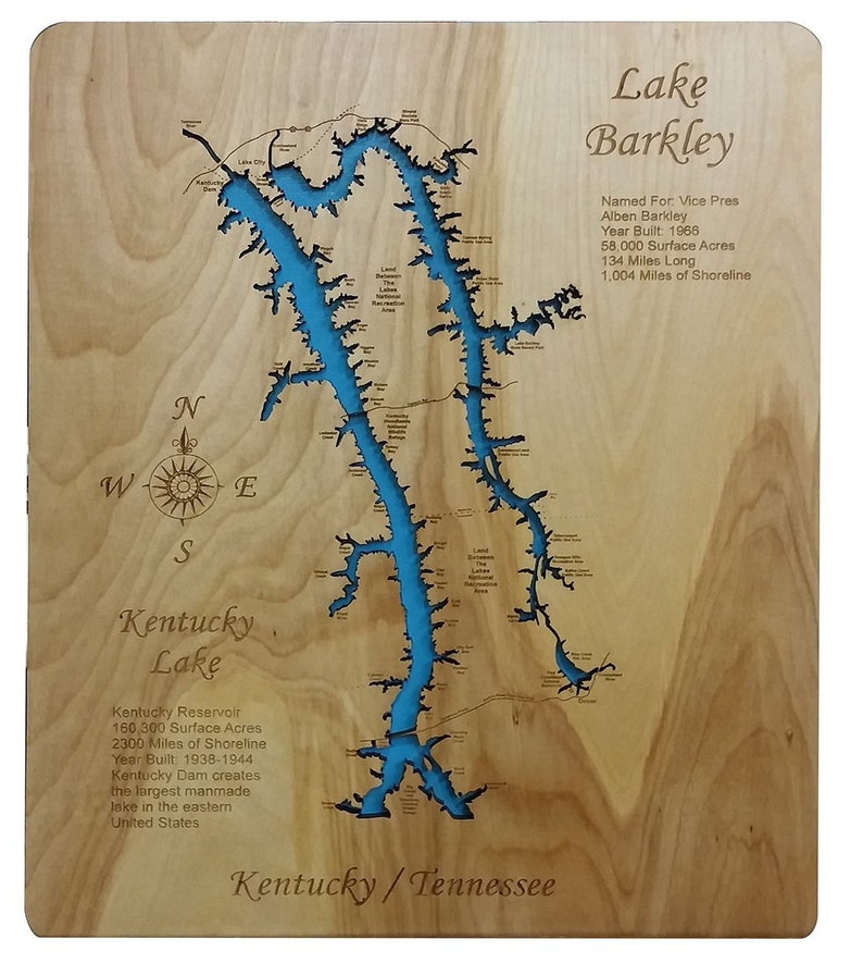 Lake Barkley KY and Kentucky Lake TN Laser Cut Wood Map | Etsy
