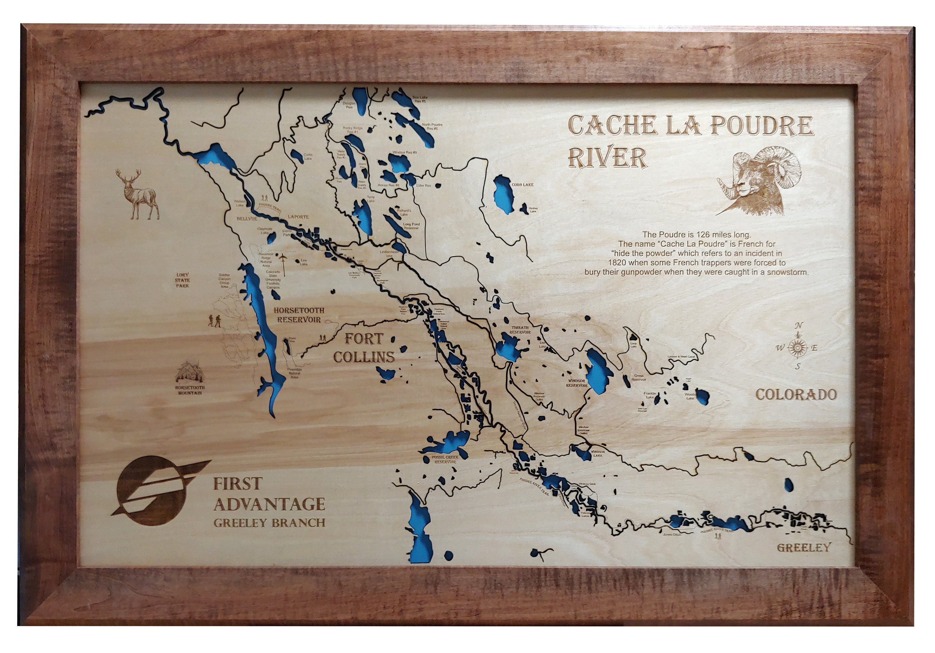 Cache La Poudre River, Colorado - Precision Laser Cut/engraved Wood Map ...