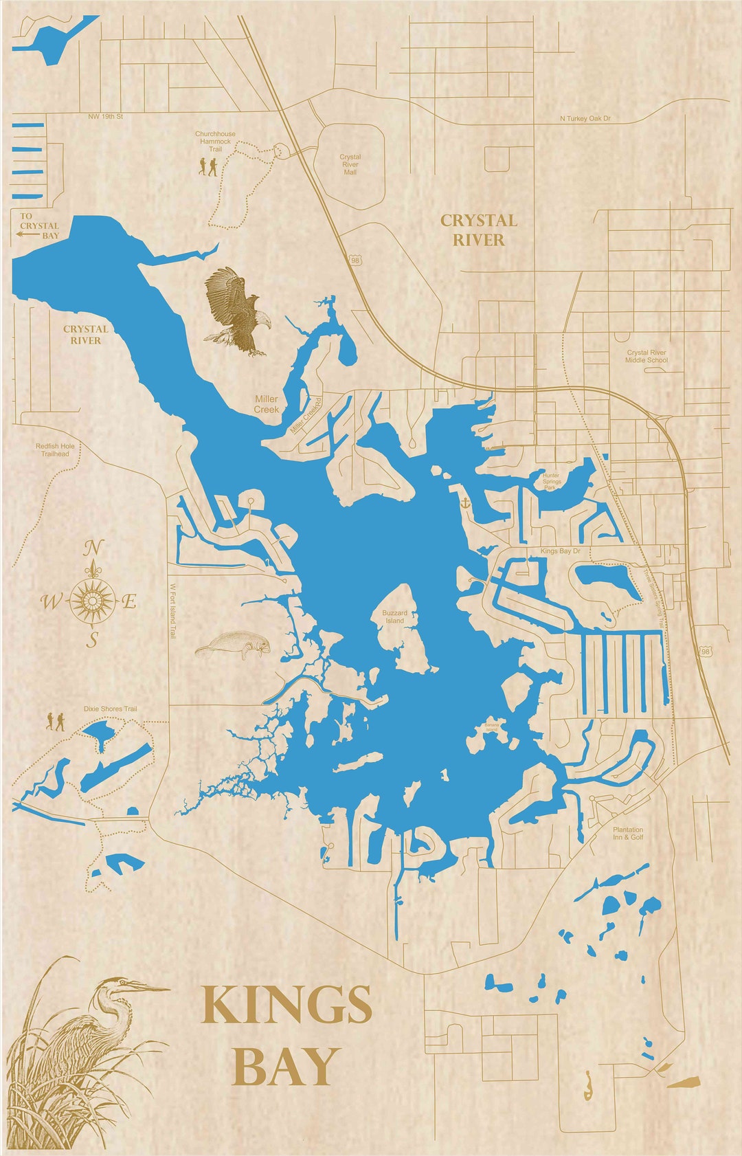 Kings Bay Florida Precision Laser Cut/Engraved Wood Map - Etsy.de