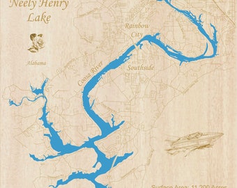 Water Maps Lake Neely Henry - Etsy