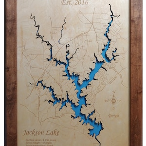 Jackson Lake, Georgia- Precision Laser Cut/engraved Wood Map - Etsy