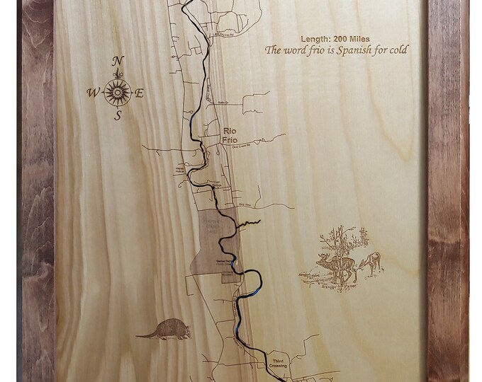 Frio River in Texas - Precision Laser Cut/engraved Wood Map - Etsy