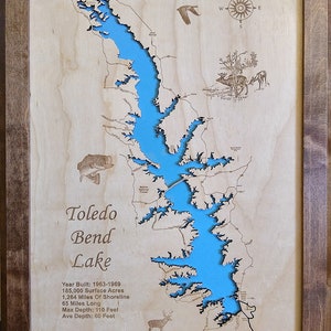 Toledo Bend Lake, Between Texas & Louisiana - Precision Laser Cut ...