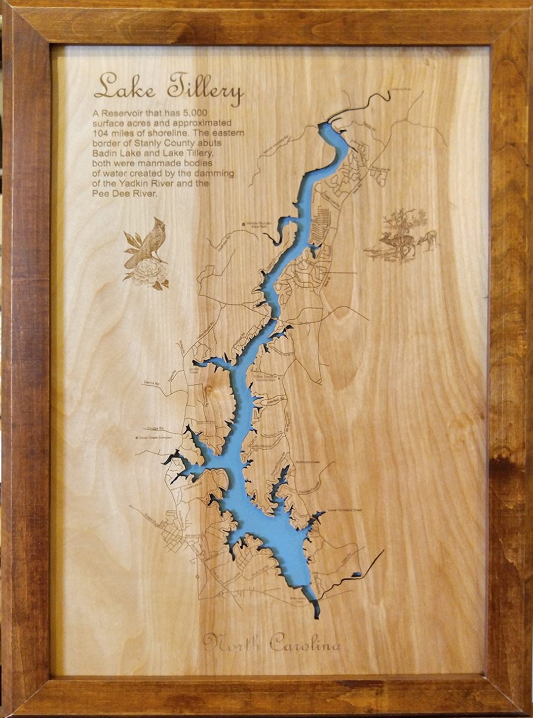 Lake Tillery, North Carolina - Precision Laser Cut/engraved Wood Map - Etsy