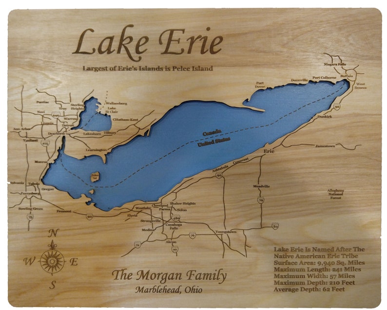 Lake Erie, NY - Precision Laser Cut/engraved Wood Map - Etsy