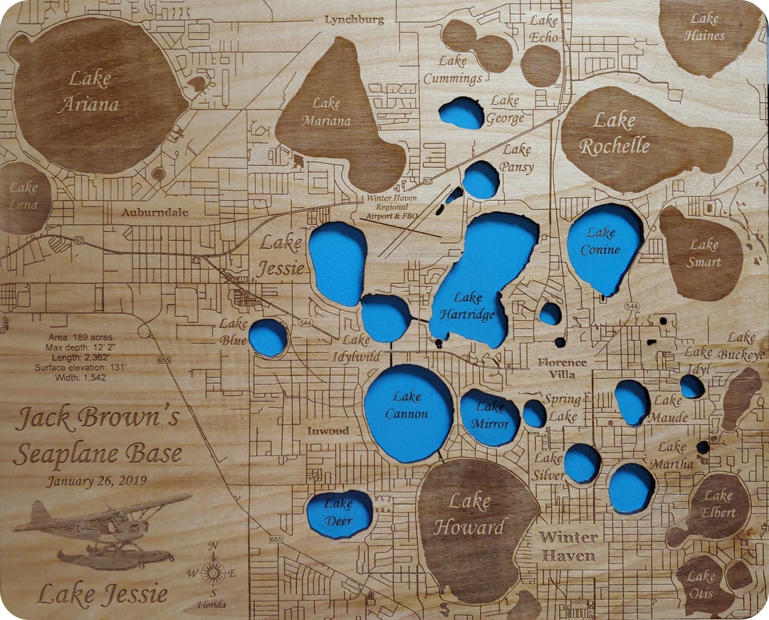 Winter Haven Chain of Lakes Florida - Precision Laser Cut/engraved Wood ...